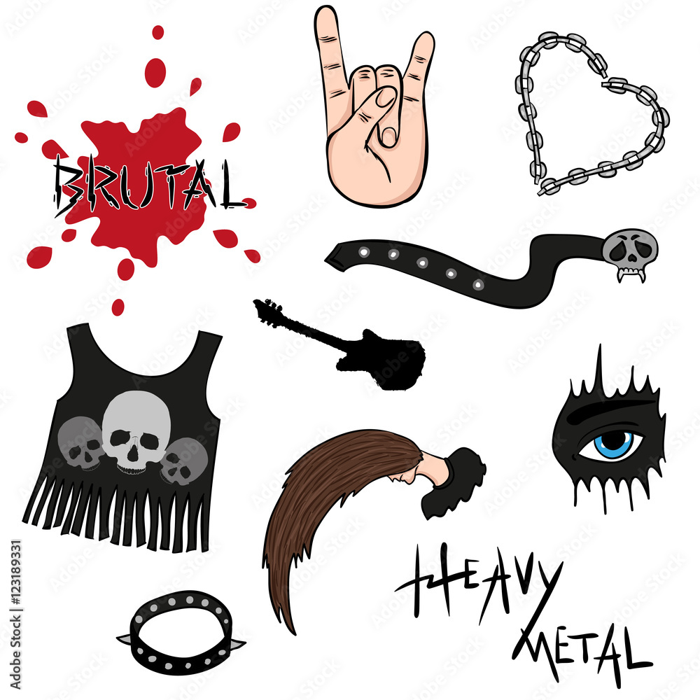 Heavy metal set - concept subculture vector elements. Stock Vector ...