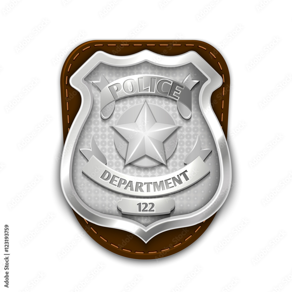 Silver steel police, security badge isolated on white background vector ...