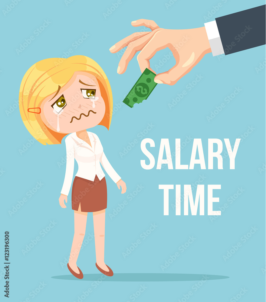 Boss giving small salary to office worker woman character. Vector flat ...