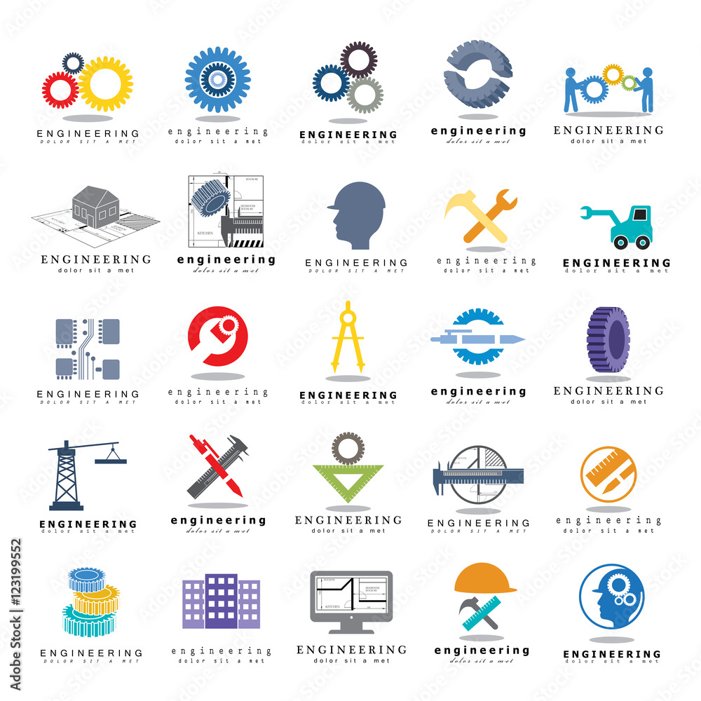 Engineering Icons Set, Isolated On White Background, Vector ...