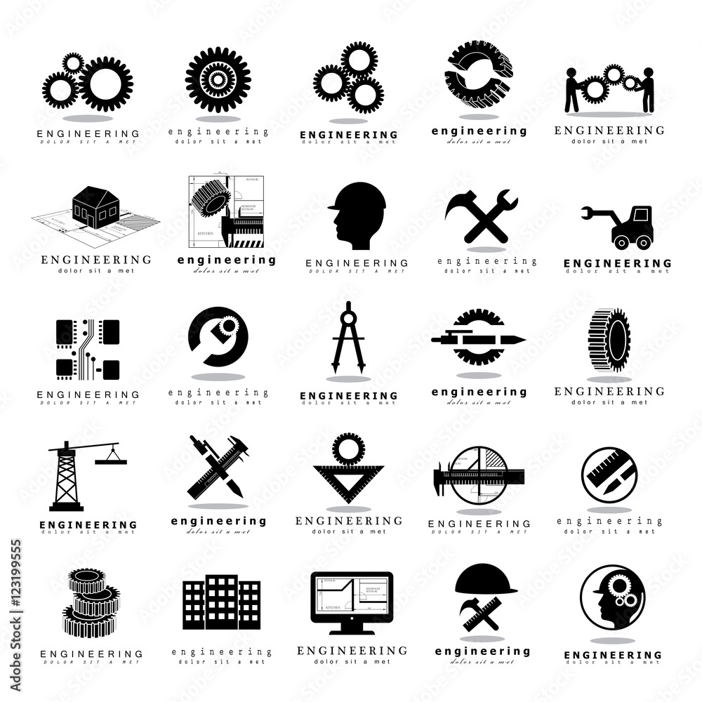 Engineering Icons Set, Isolated On White Background, Vector ...