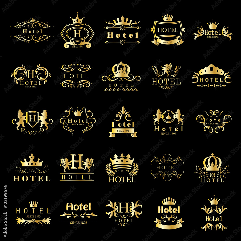 Hotel Logo Set - Isolated On Black Background - Vector Illustration ...