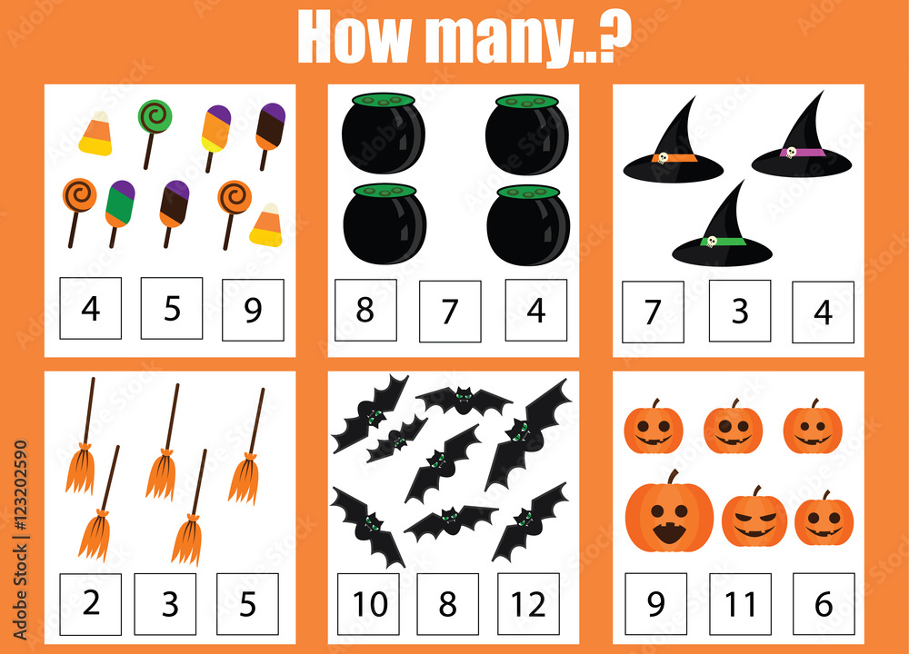 Counting educational children game, kids activity worksheet. How many ...