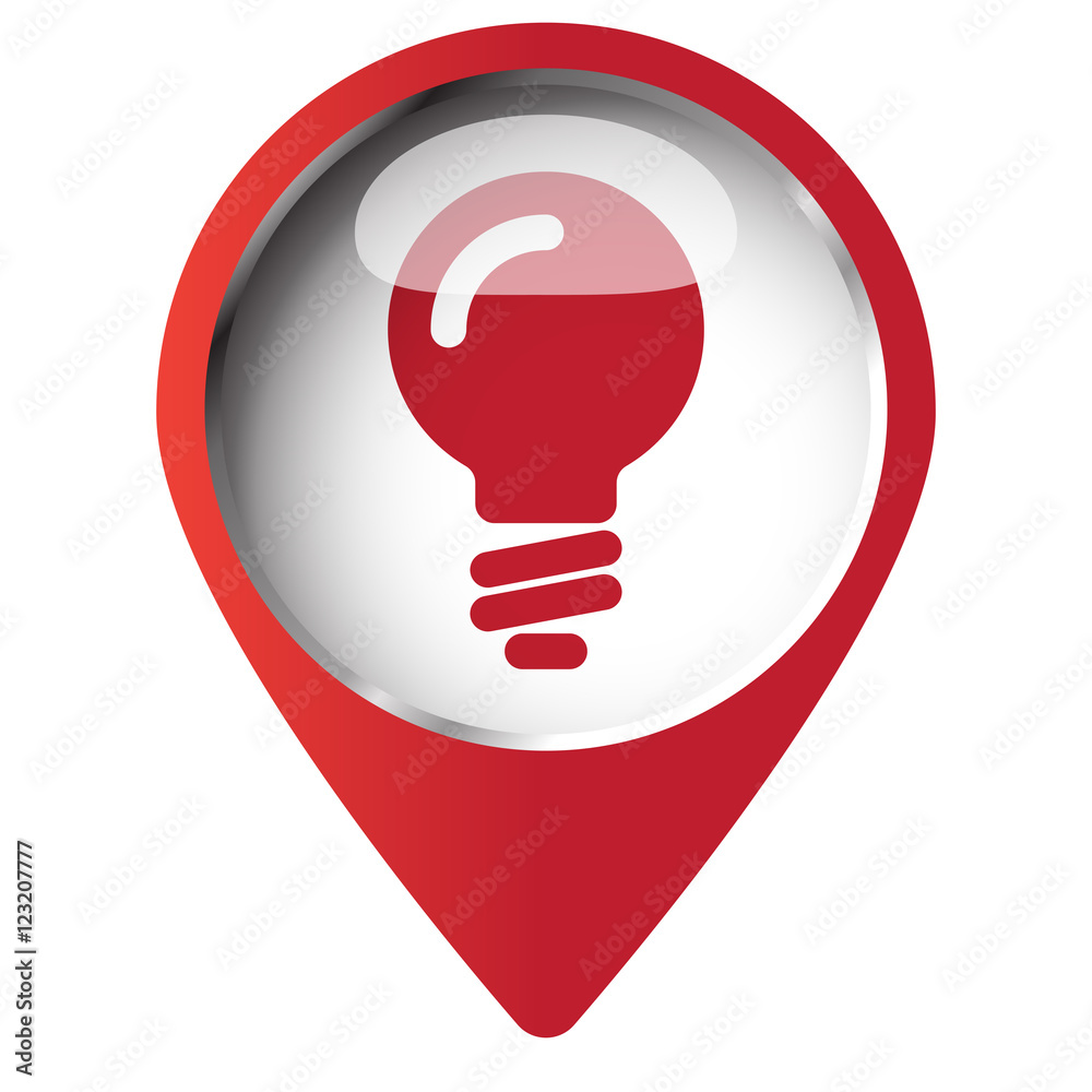 Map pin symbol with Light Bulb icon. Red symbol on white backgro Stock ...
