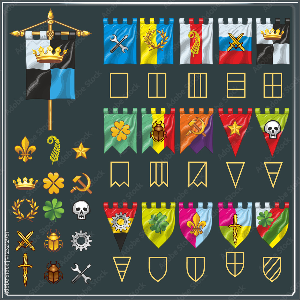 Vector set of different flag shapes. Symbol elements collection ...