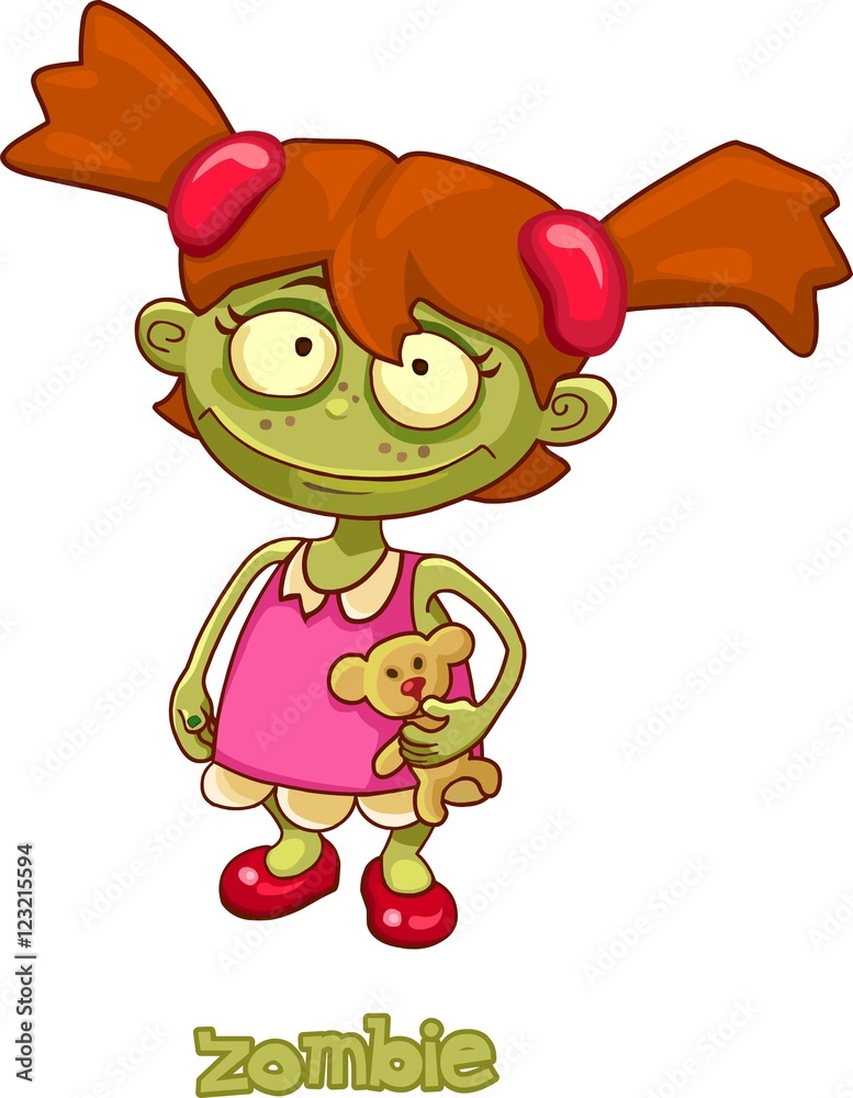 Vecteur Stock Little zombie girl. Vector illustration. Cute Happy ...