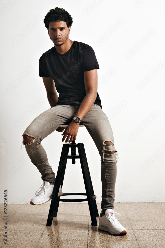 Full body shot of an attractive young African American model in ...