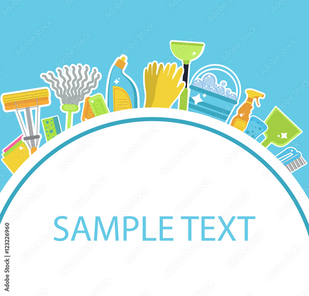 Set of icons for cleaning tools.Template for text. House cleaning staff ...