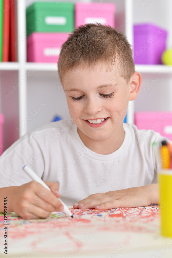 cute little boy drawing Stock Photo | Adobe Stock