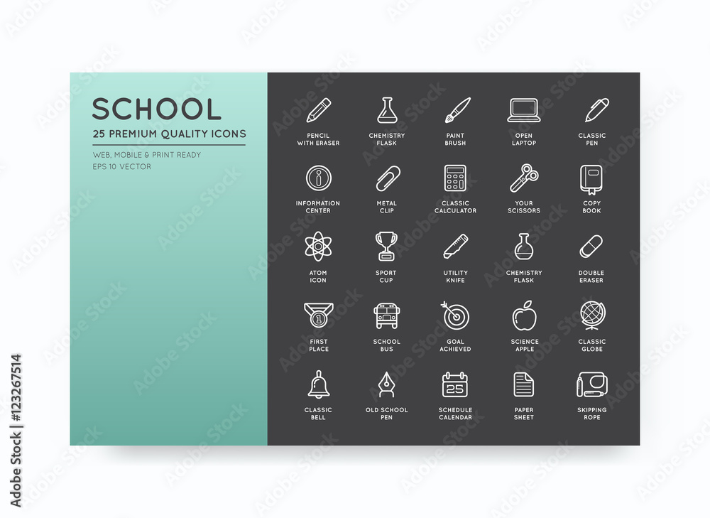 Set of Vector School Icons Illustration can be used as Logo or I Stock ...
