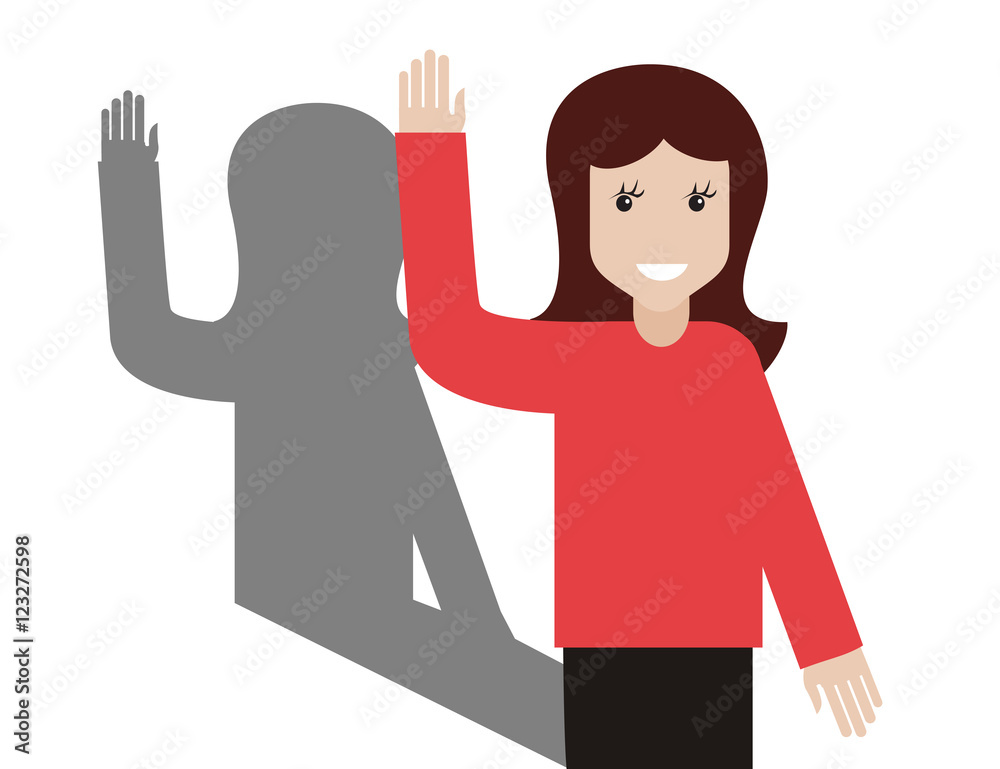 Young woman raising right hand. Female raises hand for volunteering ...