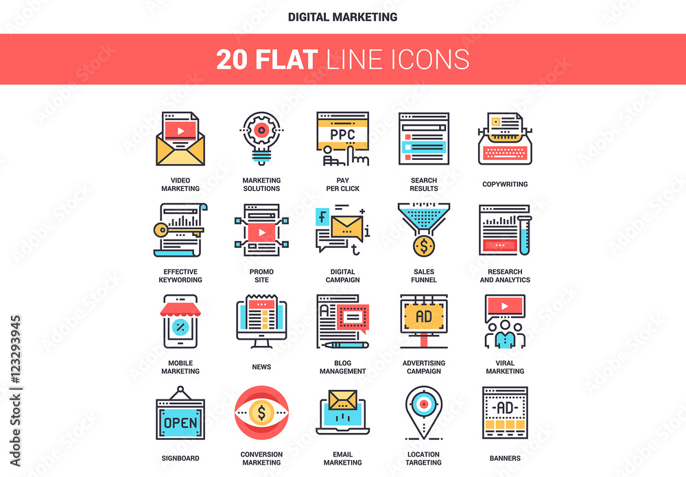 Digital Marketing Icons Set 04 Stock Template | Adobe Stock