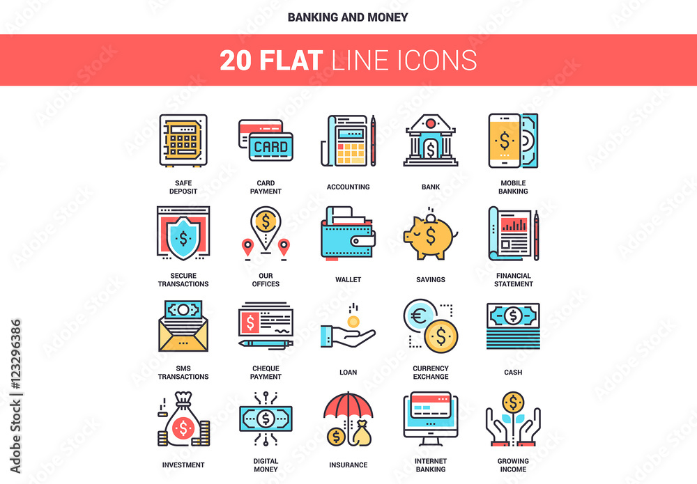 Banking and Money Icons Set Stock Template | Adobe Stock