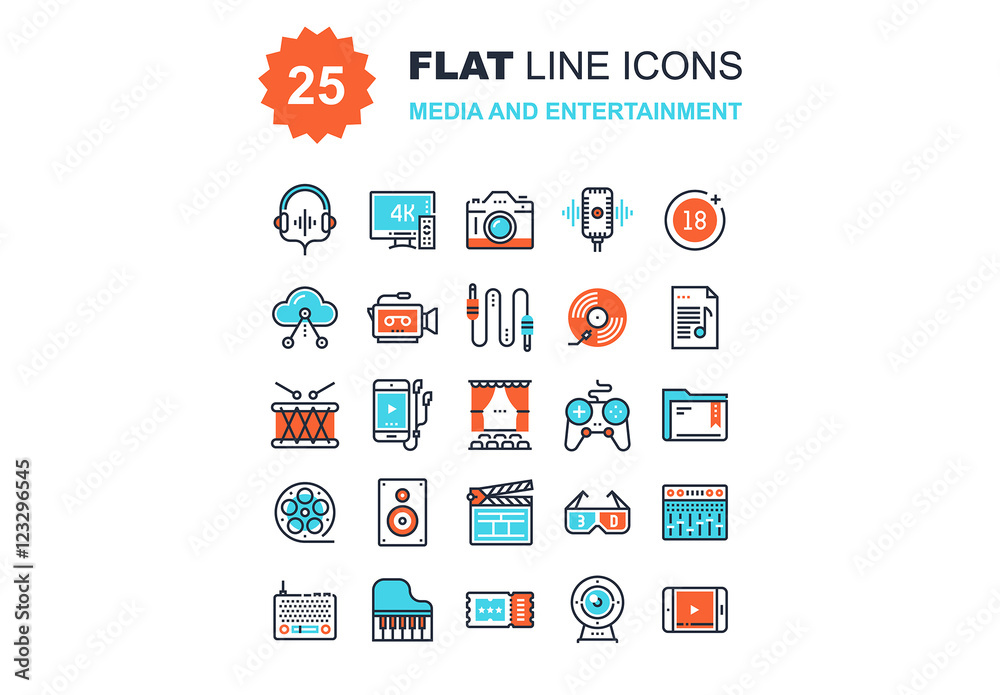 Media and Entertainment Icons Set Stock Template | Adobe Stock
