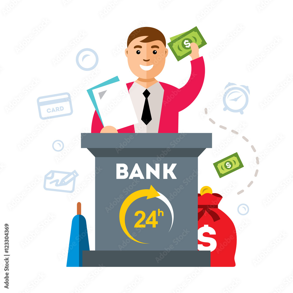 Vector Bank, Finance Agent. Flat style colorful Cartoon illustration ...