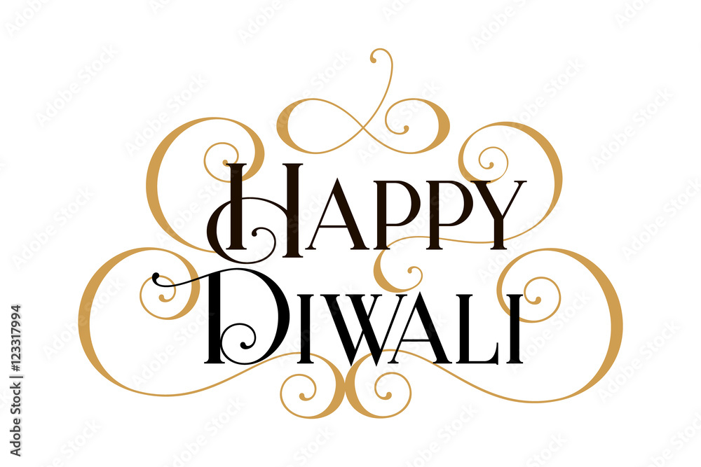 Happy Diwali. Handwritten modern brush black text, gold pinstripe ...