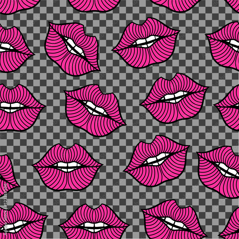 Pink lips seamless pattern on a transparent background. Stock Vector ...