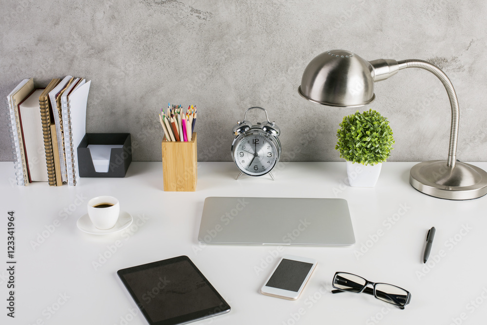 Workplace with electronic devices Stock Photo | Adobe Stock