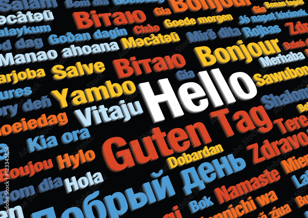 Word Hello in many languages vector word cloud concept illustration ...