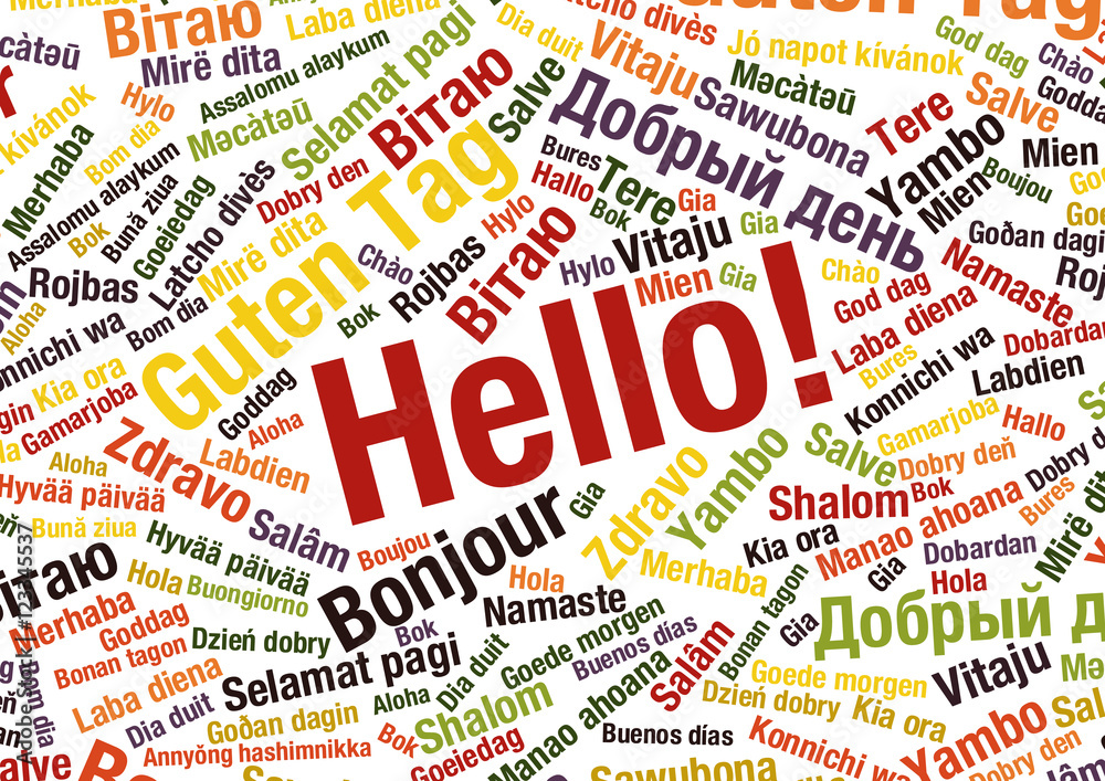 Word Hello in many languages vector word cloud concept illustration ...