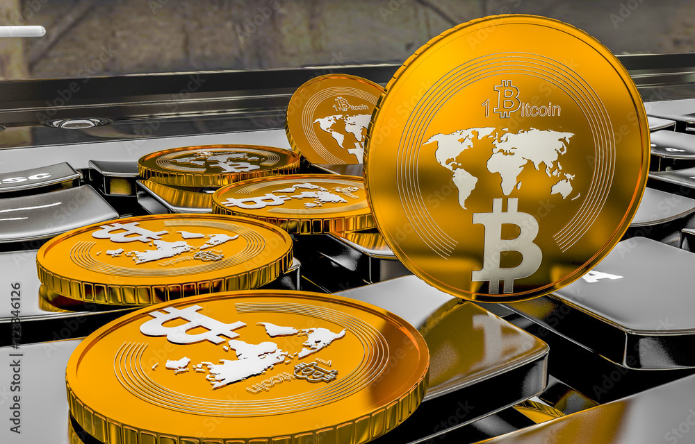 Bitcoin physical coin symbol on keyboard, 3D illustration Stock ...