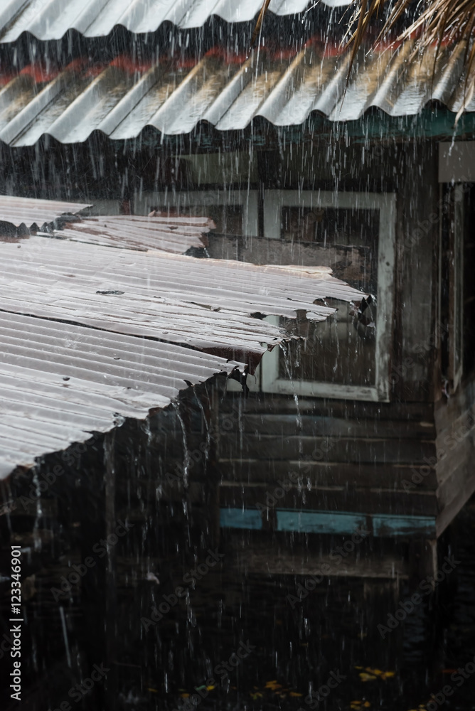 blurred background of poor wooden house in a heavy rain Stock Photo ...