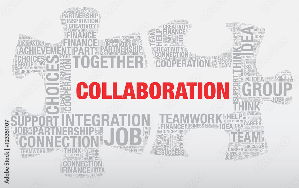 Collaboration word cloud concept made of puzzle pieces vector Stock ...