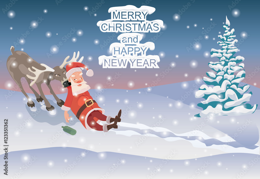 Santa Claus in Christmas snow scene. Stock Vector | Adobe Stock