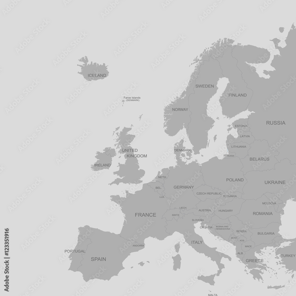 Europe vector political map with state borders Stock Vector | Adobe Stock