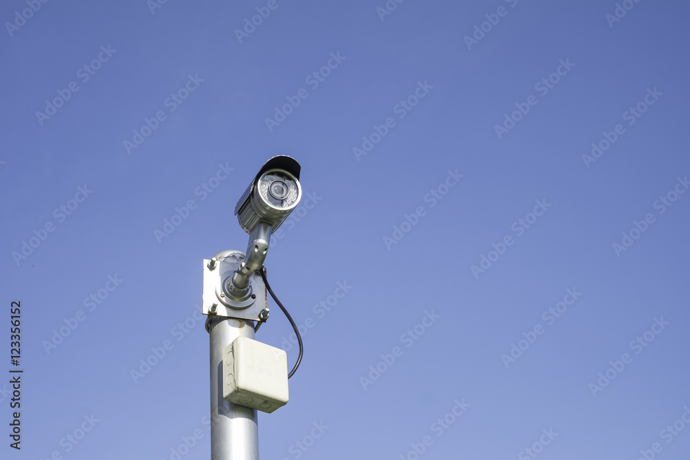 CCTV camera with sky blue background. Security camera Stock Photo ...