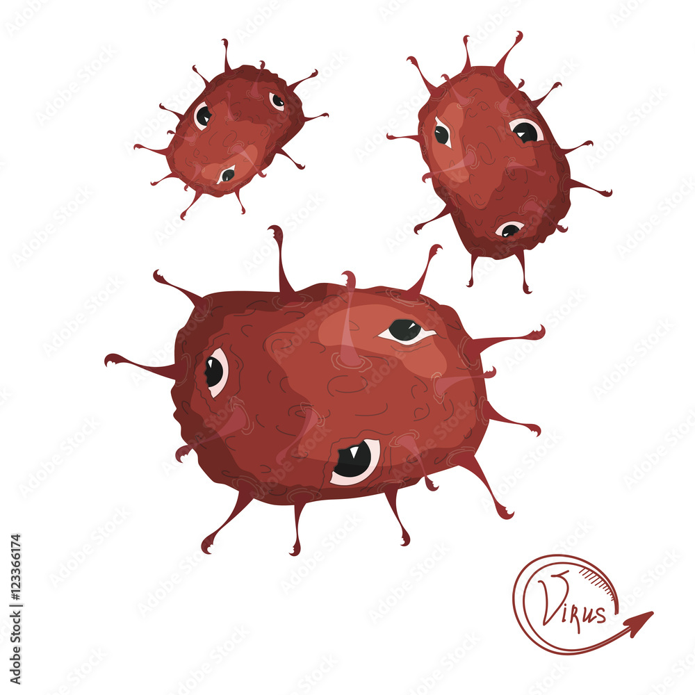 Set Vector illustration Cartoon red virus. Comic virus isolated Stock ...