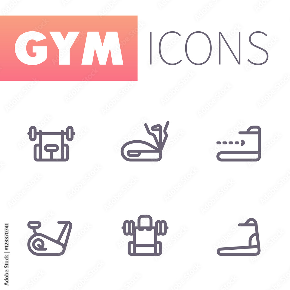 Gym icons, line pictograms on white Stock Vector | Adobe Stock