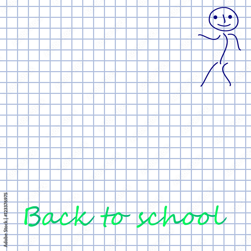 White squared paper background with doodle man. School hand-drawn ...