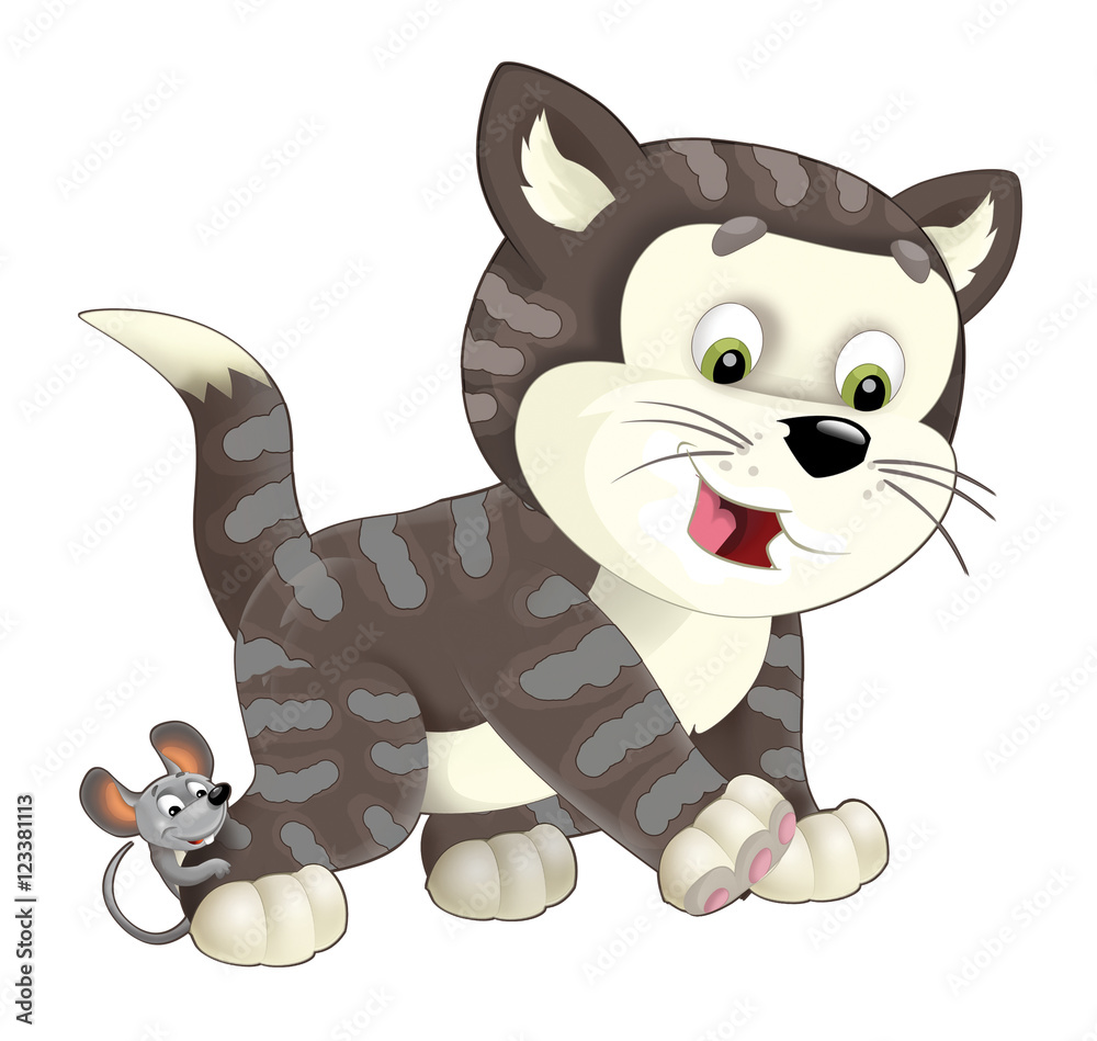 Cartoon happy cat running and jumping - isolated - illustration for ...