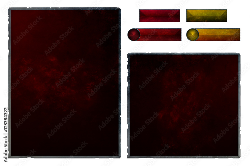 Colorful realistic glossy ruby interface. Windows, panels and buttons ...