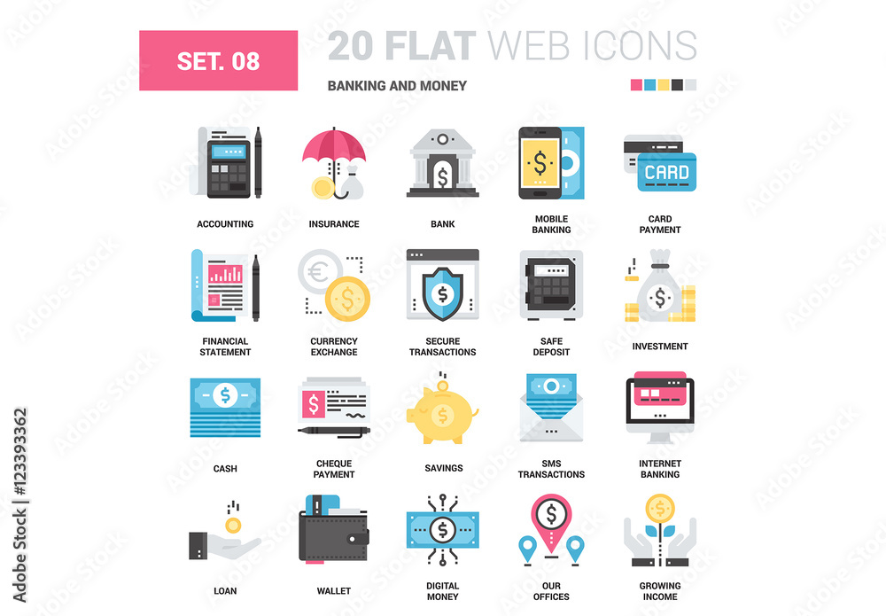 Banking and Money Icon Set Stock Template | Adobe Stock