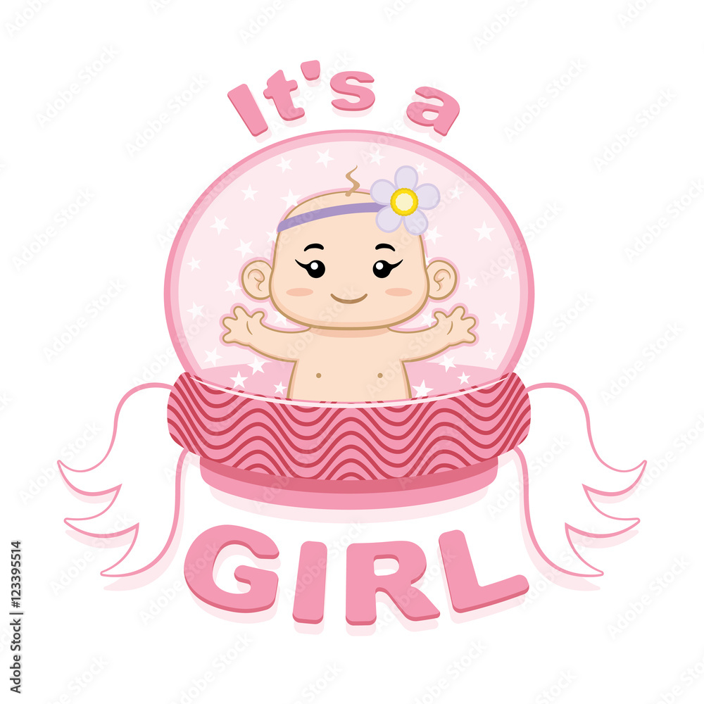 It s A Girl New Baby Girl Announcement Stock Vector Adobe Stock