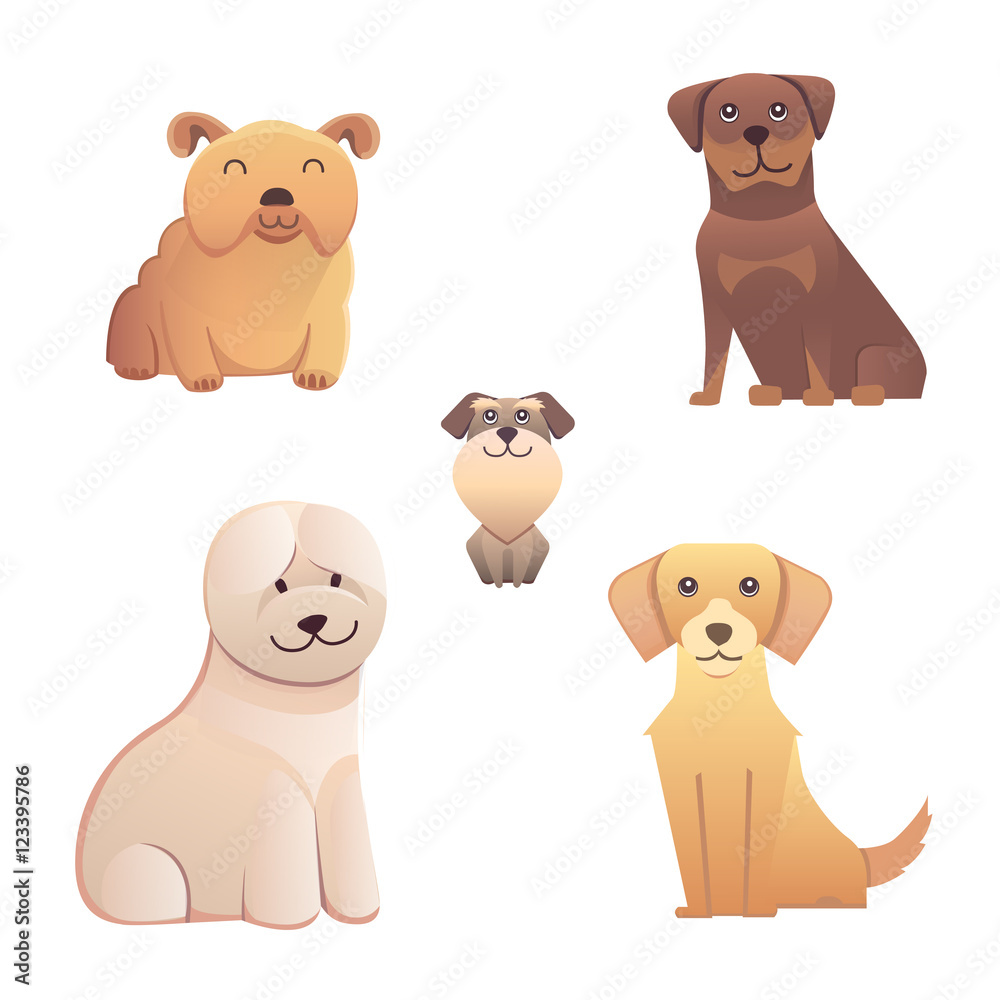 Collection cute different type of dogs small and big. Vector breed ...