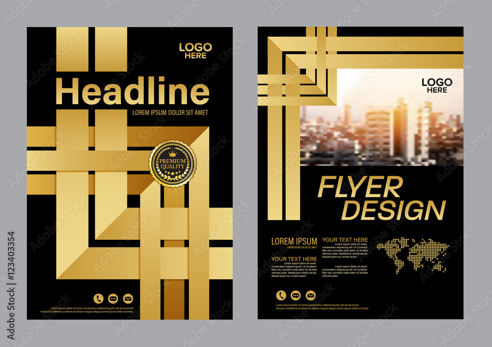 Gold Brochure Layout design template. Annual Report business Leaflet ...