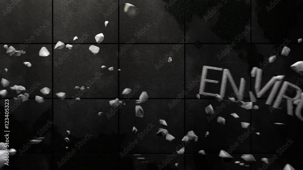 3D animation showing environment text slowly falling apart and ...