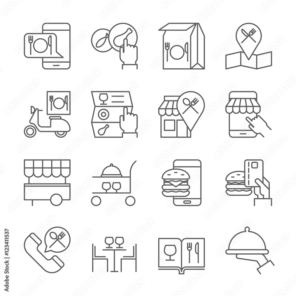 Restaurant food ordering on line icons Stock Vector | Adobe Stock