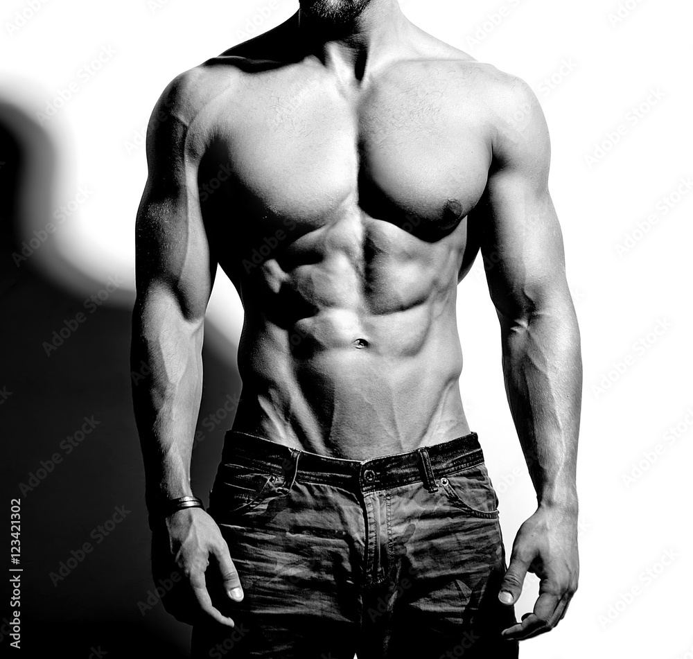 Portrait of strong healthy handsome Athletic Man Fitness Model posing ...