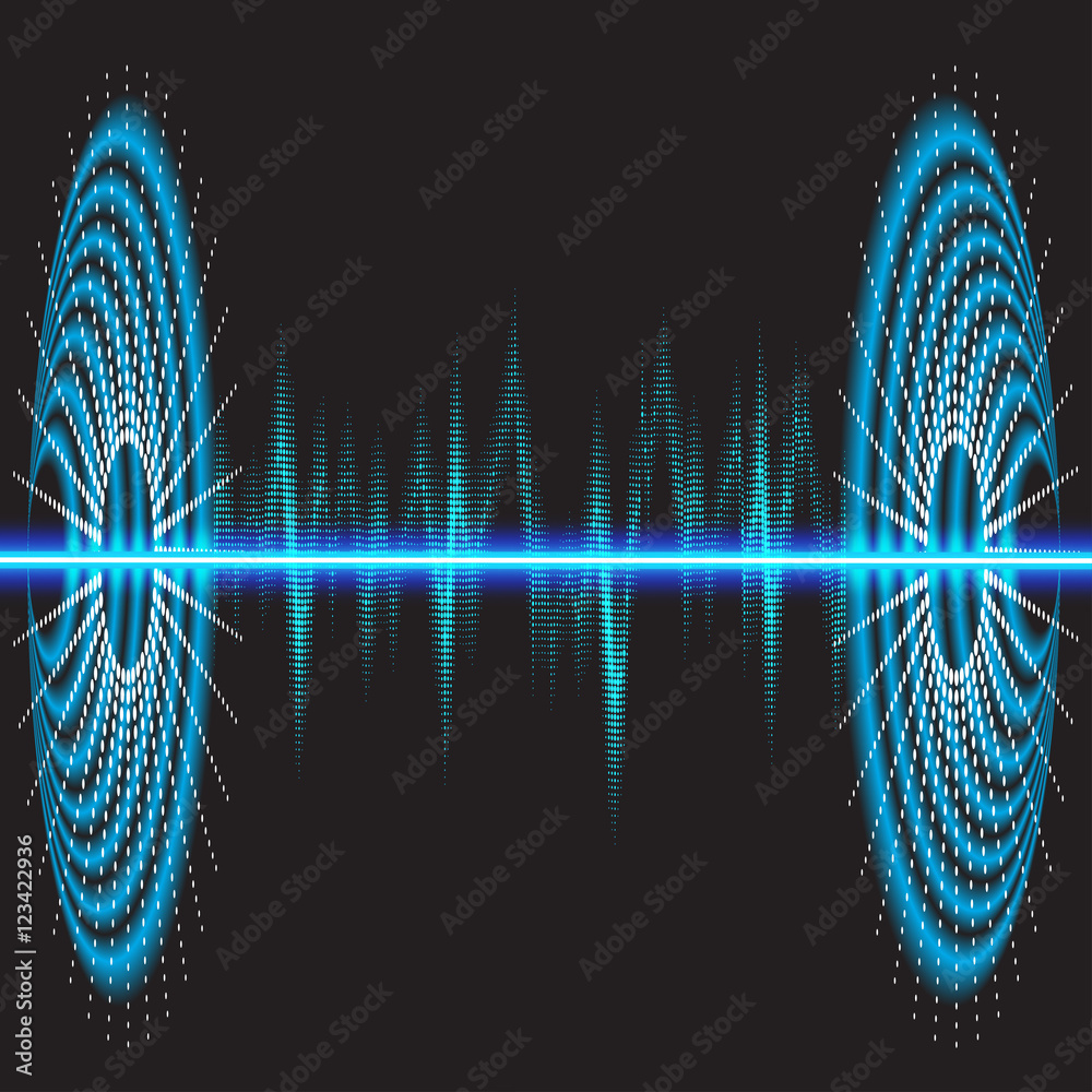 Sound waves oscillating glow, neon light. Abstract technology ...