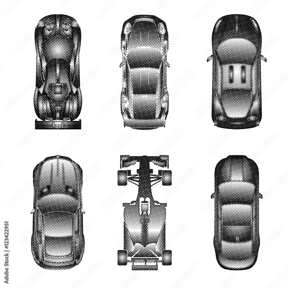 Sport and racing cars top view icons set , isolated on white background ...