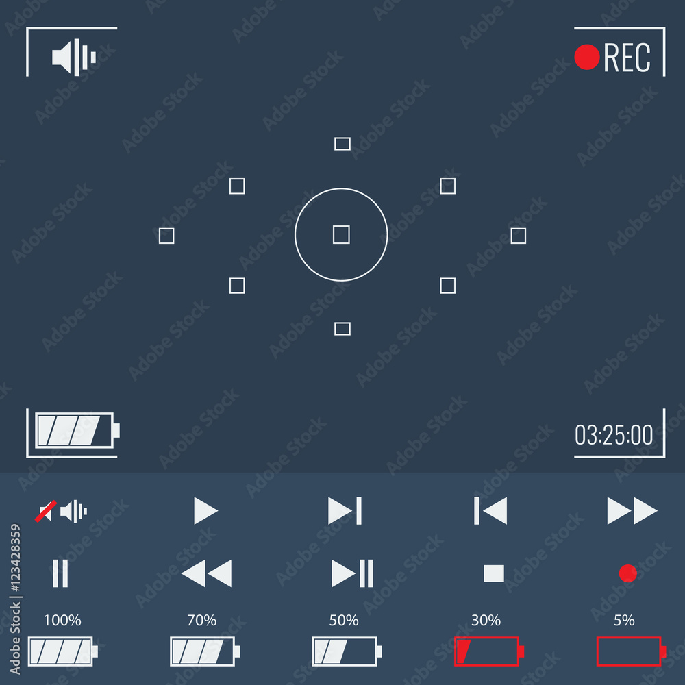 Focusing screen of the camera. Vector viewfinder and video icons Stock ...