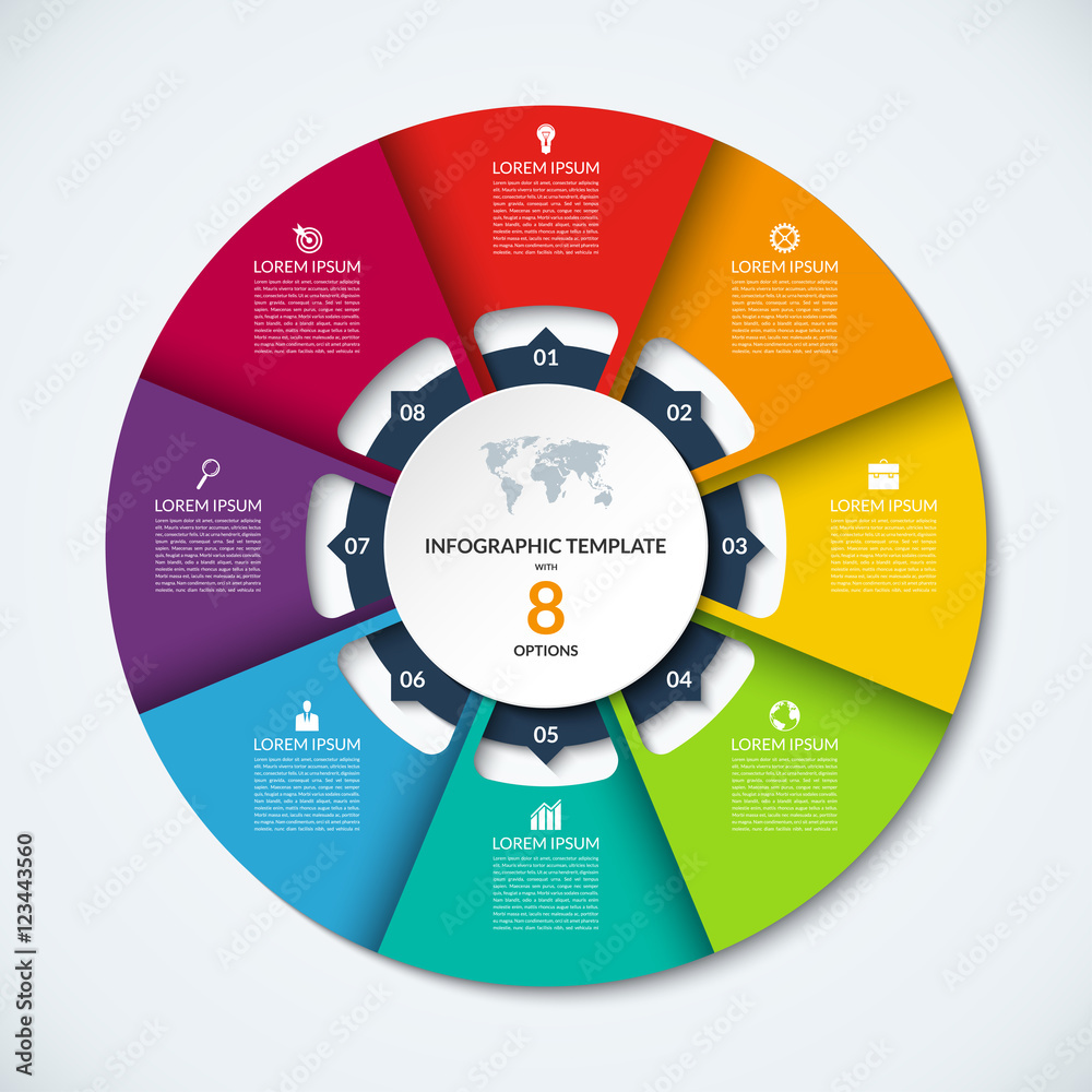 Circle infographic template. Vector layout with 8 options. Can be used ...