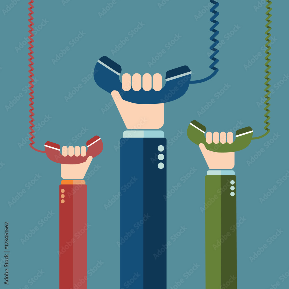 Hand holding telephone, urgent call - communication design template ...