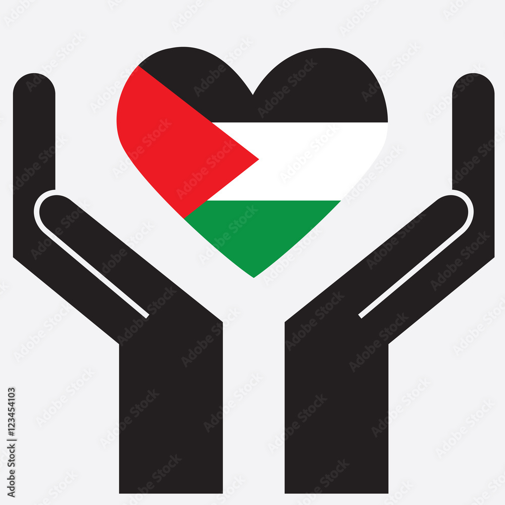 Hand showing Palestine flag in a heart shape. Vector illustration ...