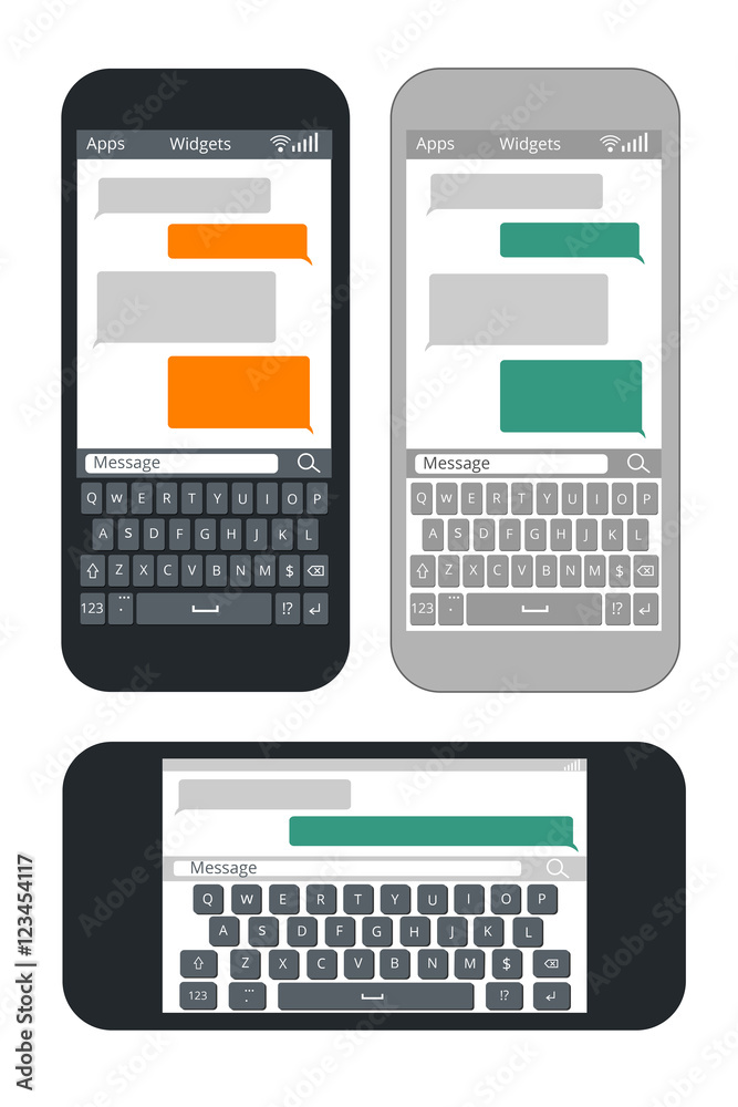 Smartphone with blank text message bubbles and keyboard vector template ...