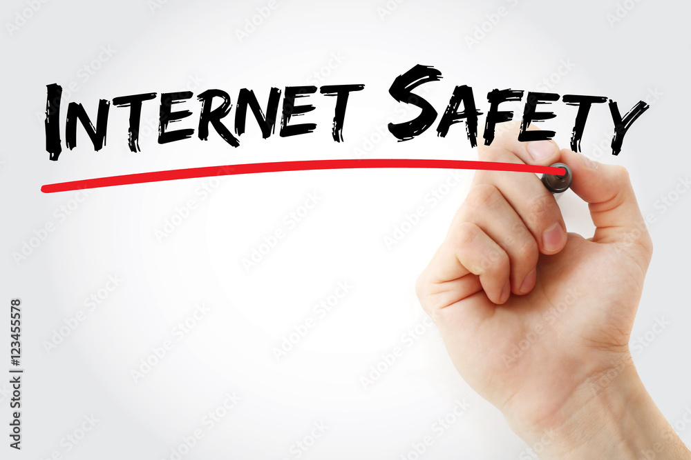 Hand writing Internet safety with marker, concept background Stock ...